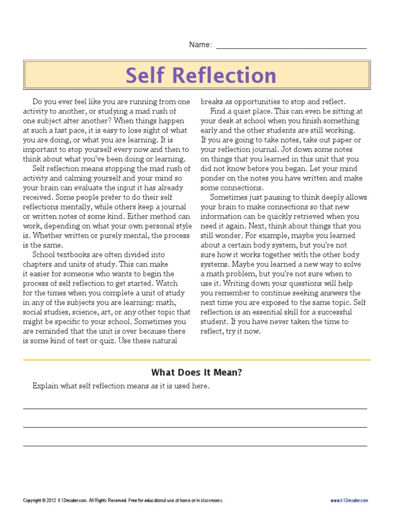 Self Reflection | PDF | Mind | Classroom