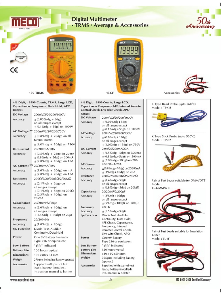 Digital Multimeters - Trms - Average & Accessories 75 PDF | PDF
