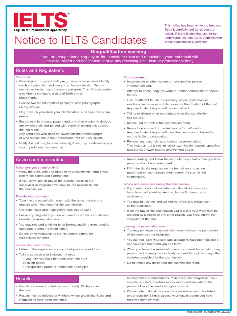 Notice To IELTS Candidates: Rules and Regulations | PDF | Identity ...