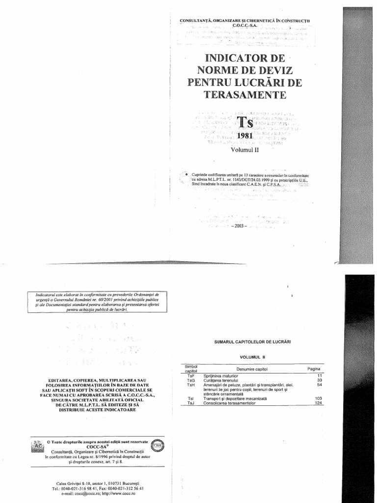 INDICATOR DE NORME DE DEVIZ PENTRU LUCRARI DE TERASAMENTE, VOL. II .Ts.1981 PDF | PDF