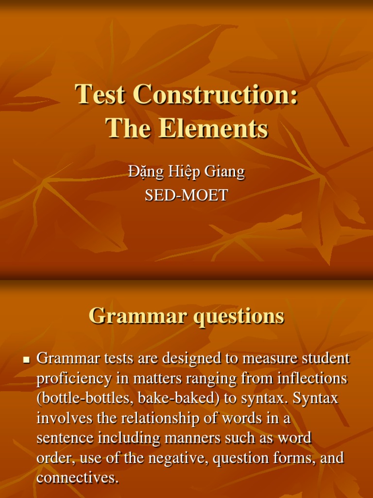 Grammar Test Construction Guide | PDF | Multiple Choice | Test (Assessment)