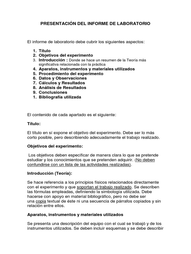 PresentaciÓn Del Informe De Laboratorio Pdf Cálculo Teoría