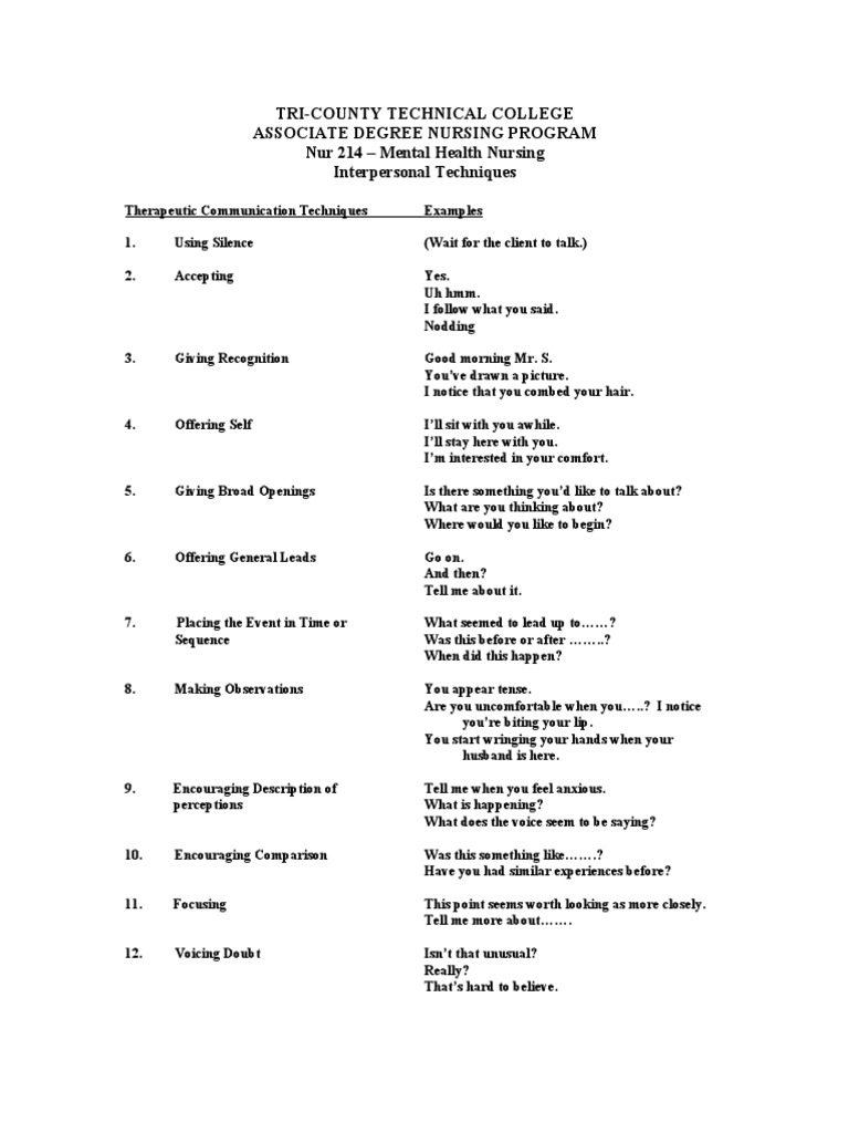 Therapeutic Communication Techniques PDF Conversation 