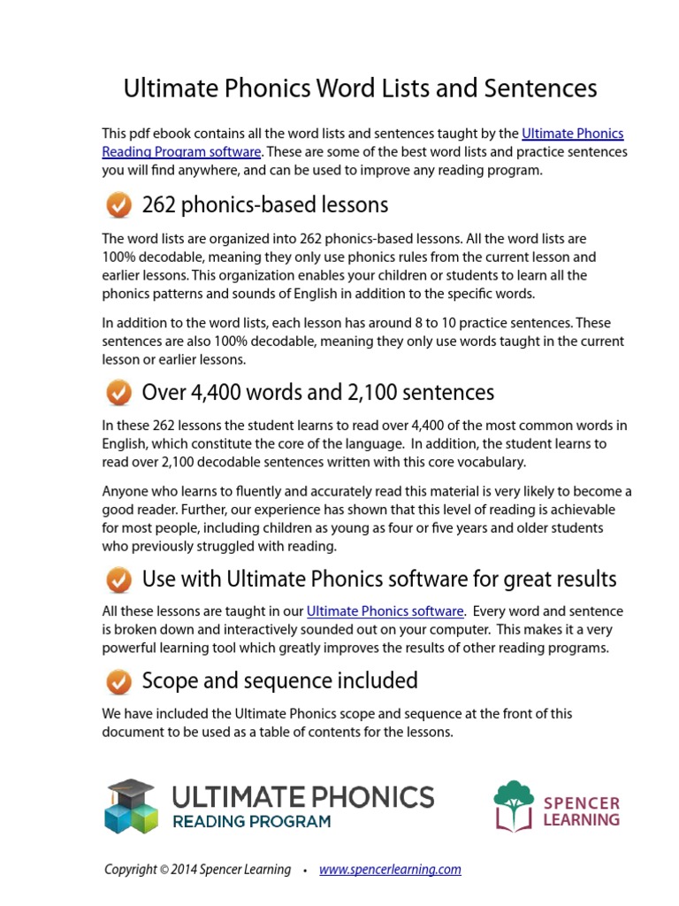 Ultimate Phonics Word Lists and Sentences | PDF | Phonics | Reading ...