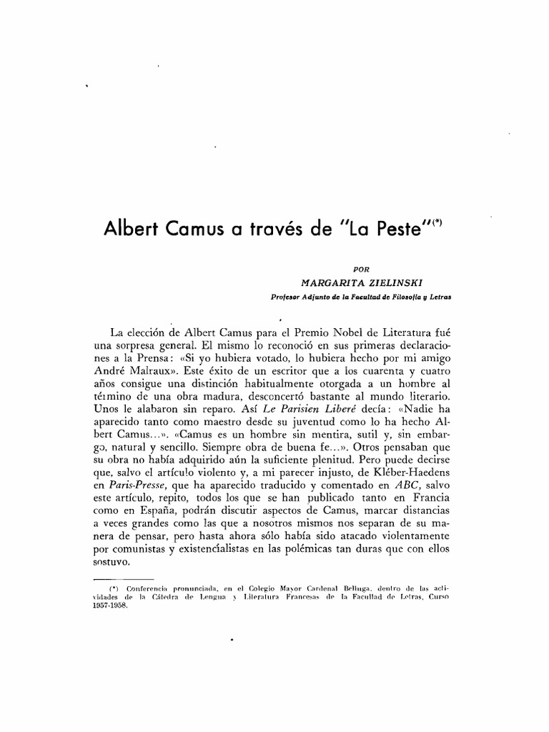 Albert Camus A Traves de La Peste | PDF | Albert Camus | Existencialismo