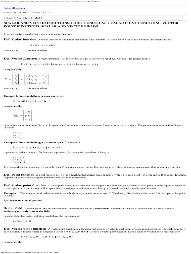 Scalar and Vector Functions, Point Functions, Scalar Point Functions, Vector PDF | PDF | Vector ...