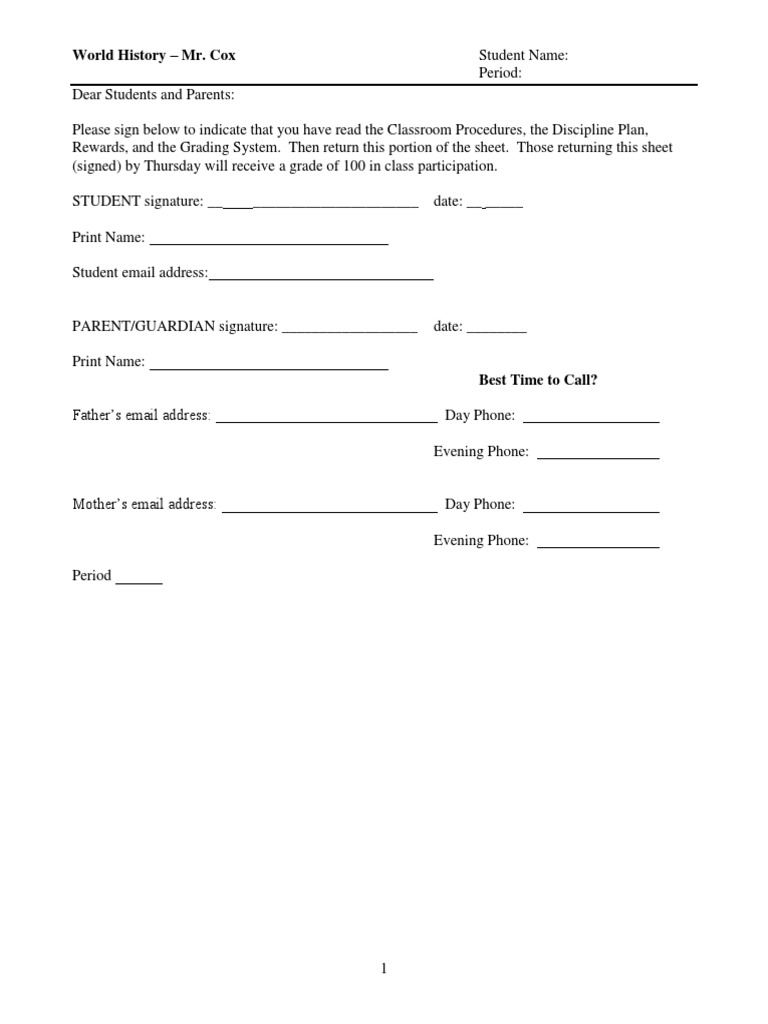 World History Syllabus Signature Page | PDF