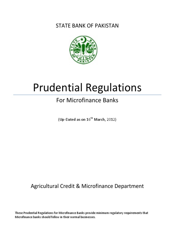 Prudential Regulations for Microfinance Banks: Minimum Regulatory ...