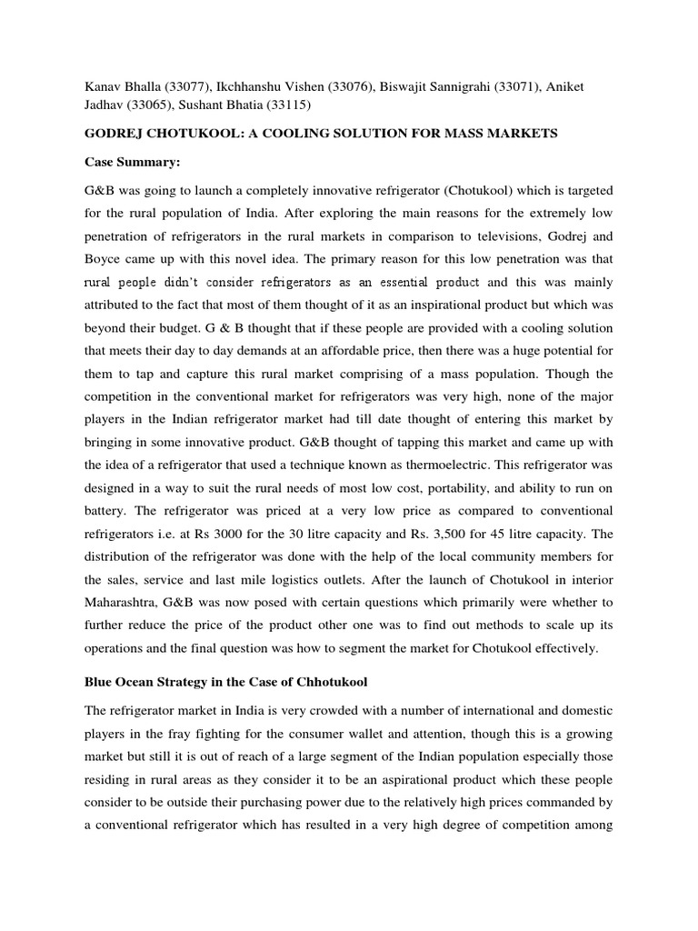 Godrej Chotukool | PDF | Market Segmentation | Refrigerator