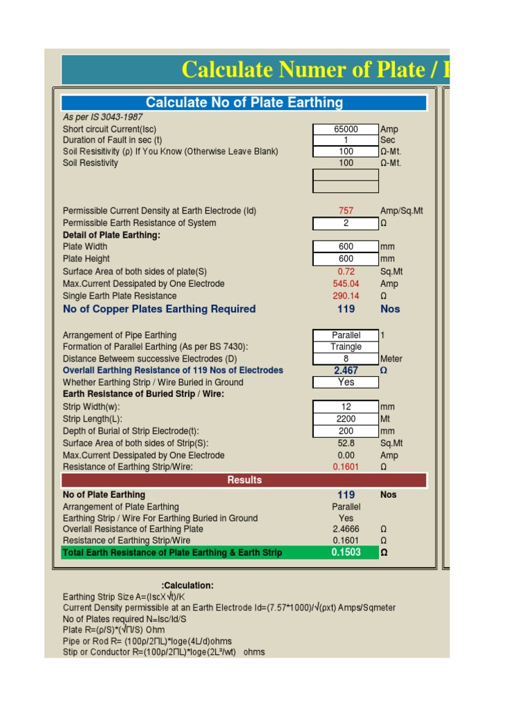 Calculate No of Plate-Pipe Earthing & Size of Earthing Strip (10.6.13 ...