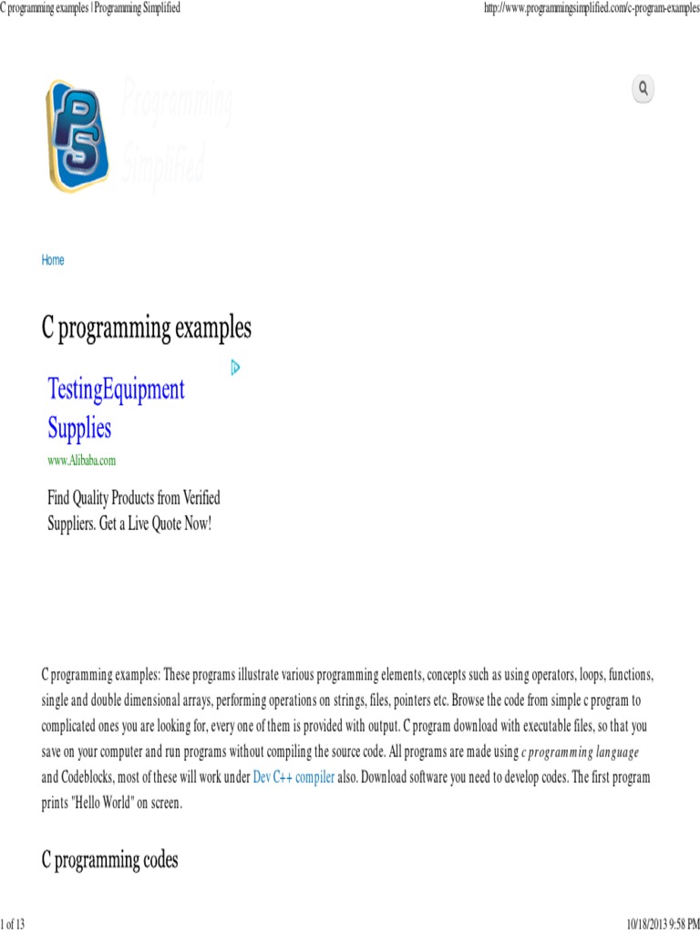 C Programming Examples - Programming Simplified | Download Free PDF | C ...