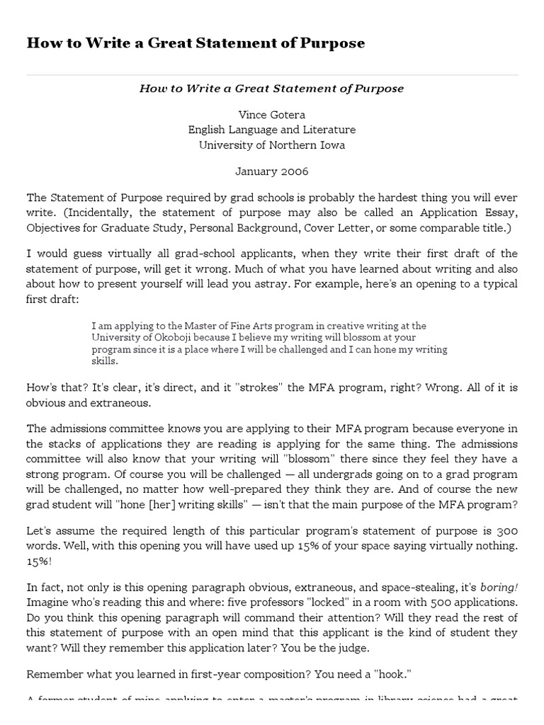 How To Write A Great Statement of Purpose PDF | PDF | Graduate School ...