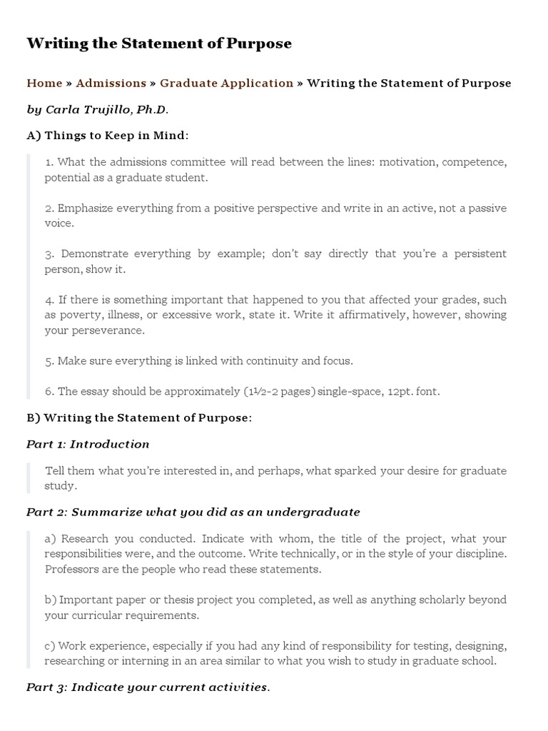 How To Write A Great Statement of Purpose | PDF | Graduate School ...