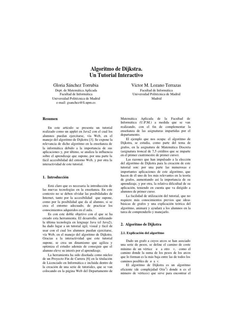1 Algoritmo De Dijkstra Un Tutorial Interactivo Pdf Vértice