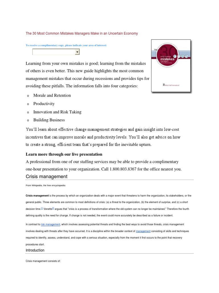 The 30 Most Common Mistakes Managers Make in An Uncertain Economy | PDF ...