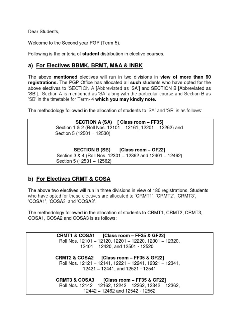 Student Allocations in Term 5 | PDF