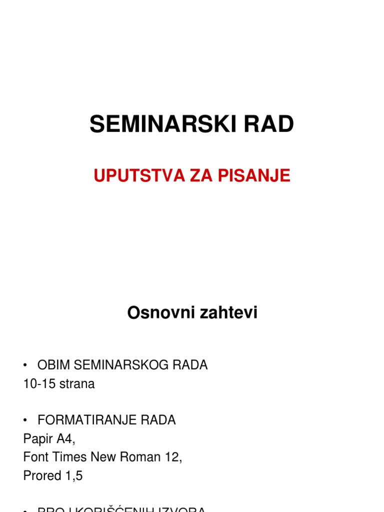 Seminarski Rad, Uputstva Za Pisanje | PDF