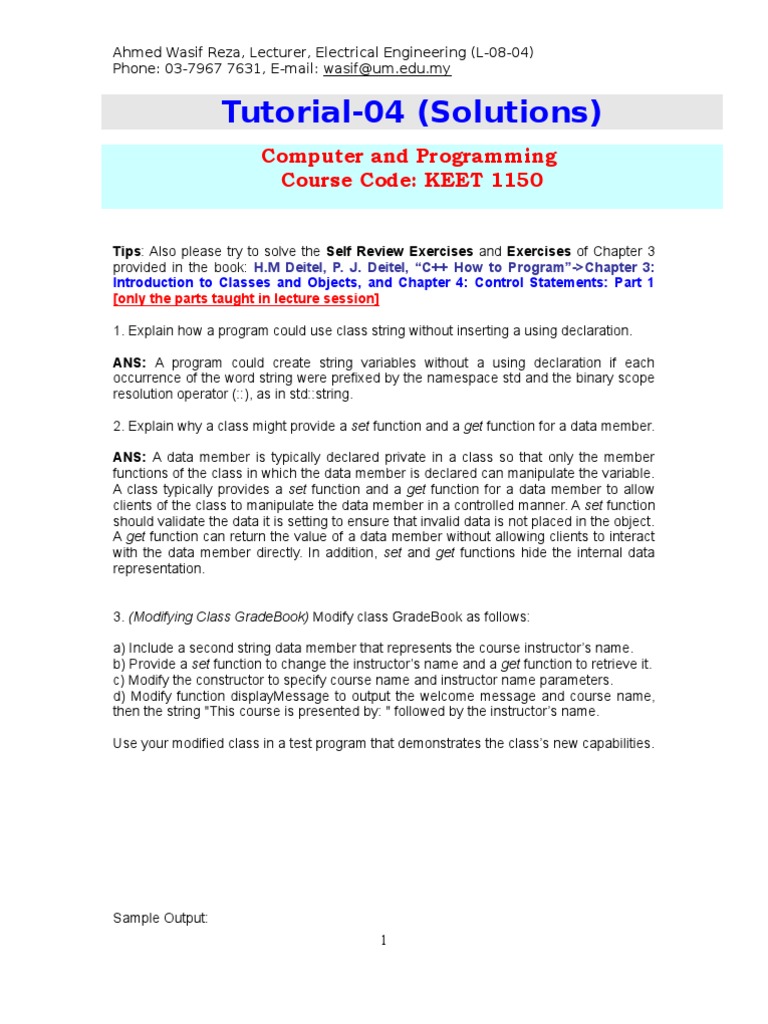 Tutorial 04 Solutions C Pdf Subroutine C