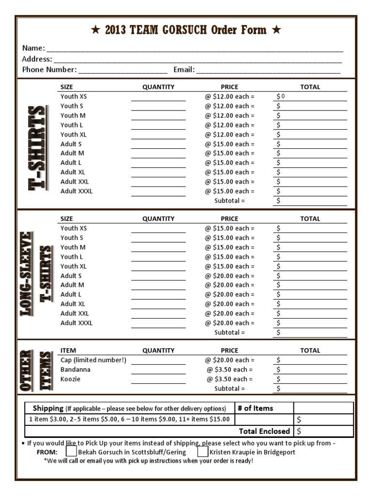 2013 TEAM GORSUCH Order Form | PDF | Business | Science