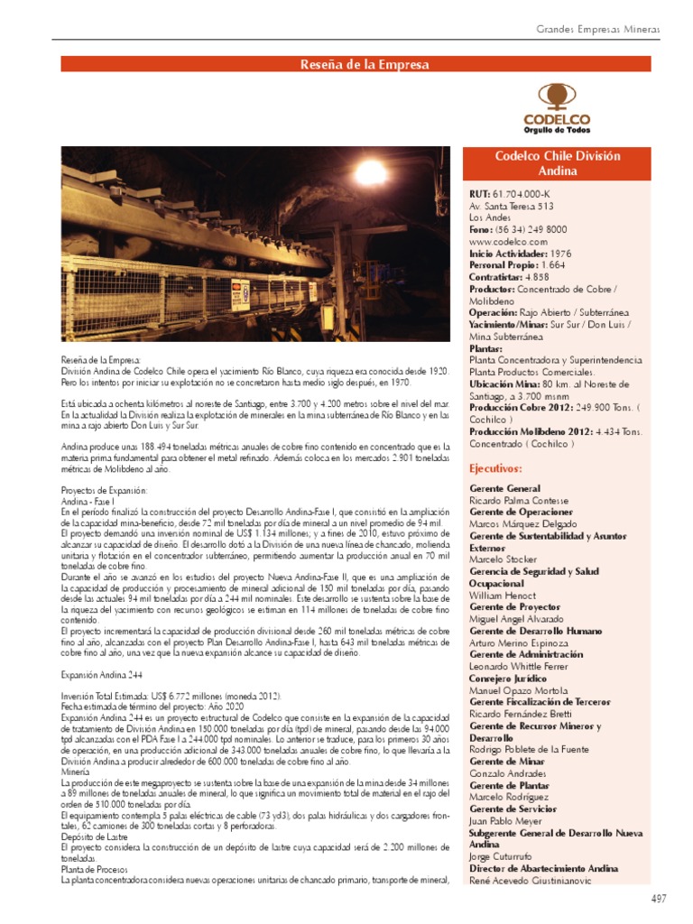 Codelco Andina | PDF | Minería | Cobre