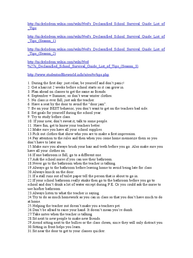 Ned's Declassified School Survival Guide List of Tips | PDF