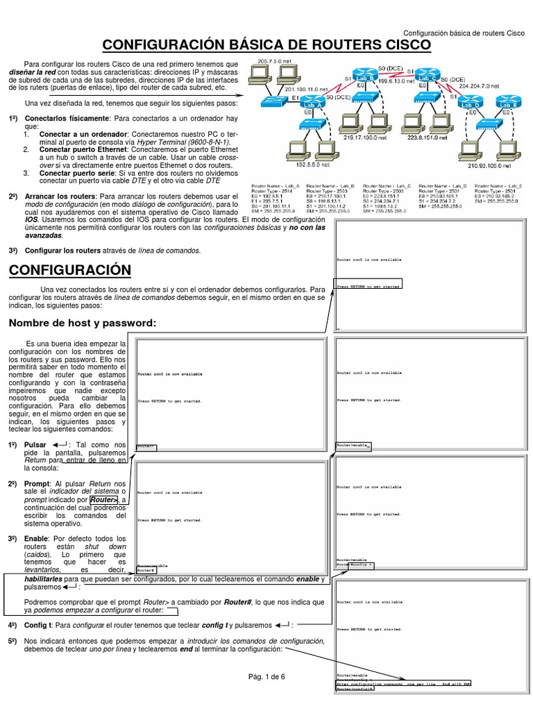 Configuracion Basica de Routers Cisco | PDF | Enrutador (Computación) | Dirección IP