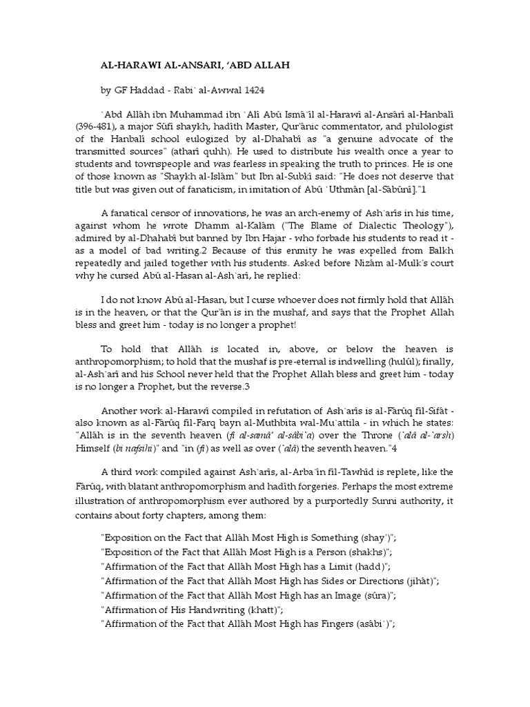 Al-Harawi Al-Ansari: Sufi Scholar and Controversialist | PDF | Muhammad ...