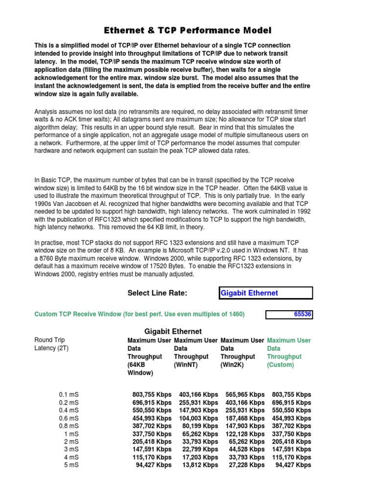 Max Ethernet and TCP Throughput | PDF | Transmission Control Protocol | Ethernet