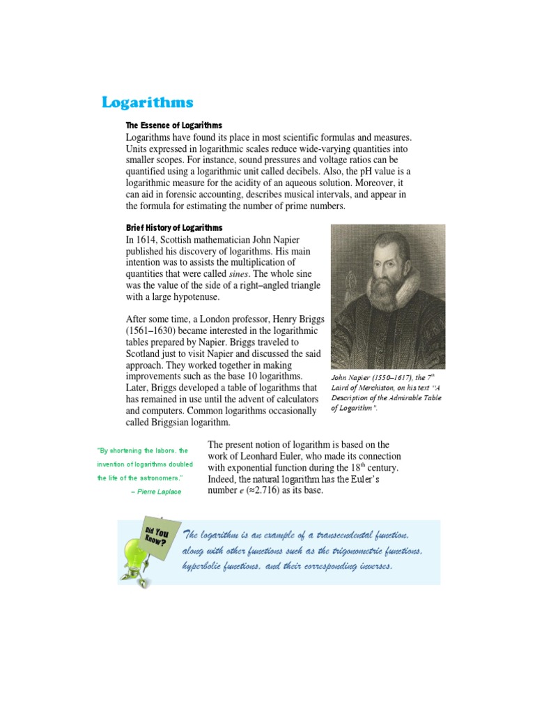 Understanding Logarithms: History & Properties | PDF | Logarithm ...