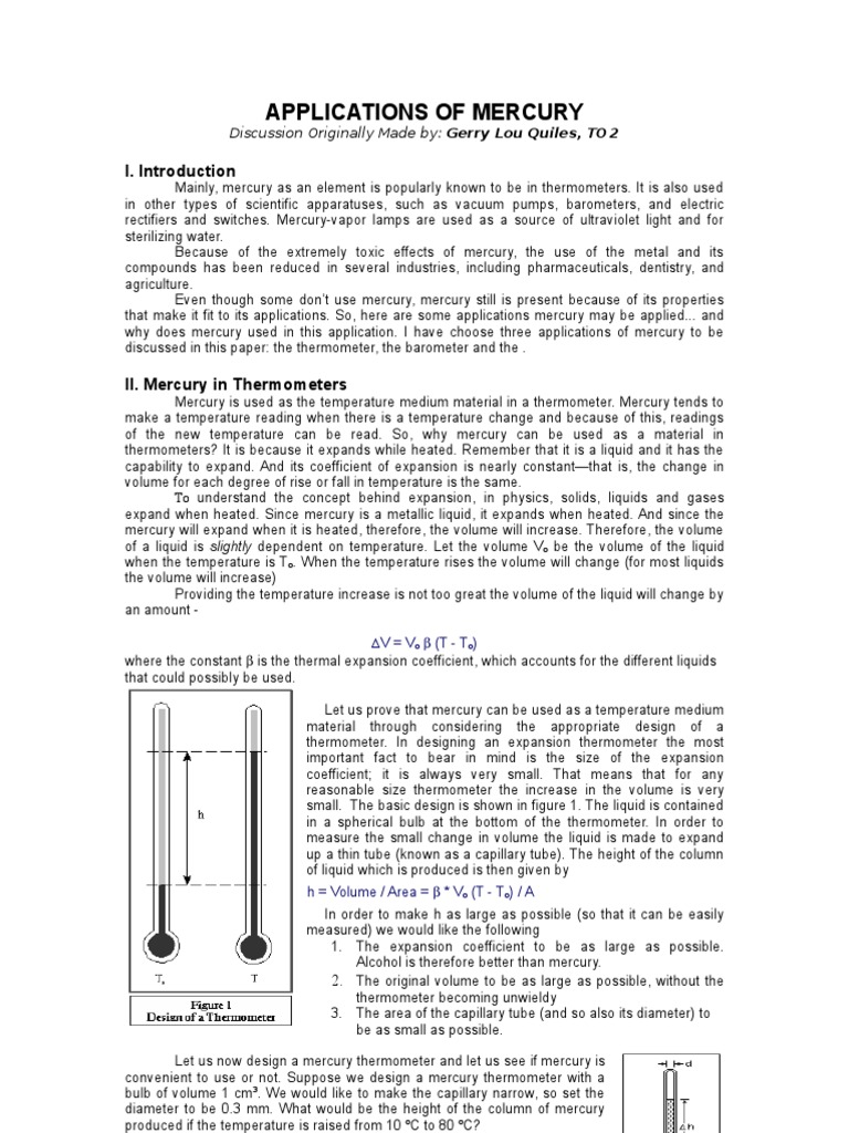 Mercury Applications in Thermometers | PDF | Thermometer | Mercury ...