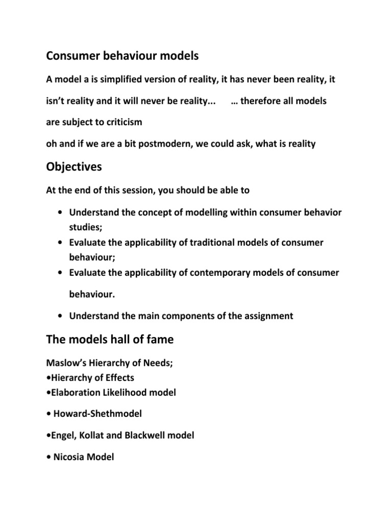 Consumer Behaviour Models | PDF | Conceptual Model | Consumer Behaviour