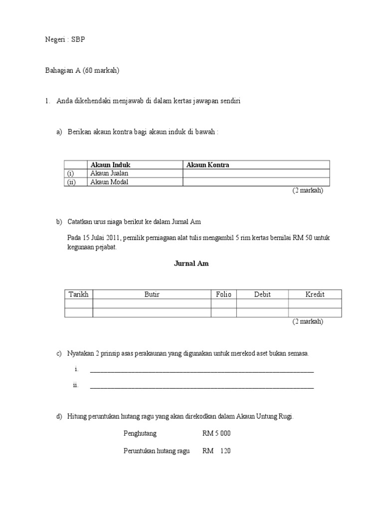 Soalan Akaun (Kertas 2) SBP | PDF