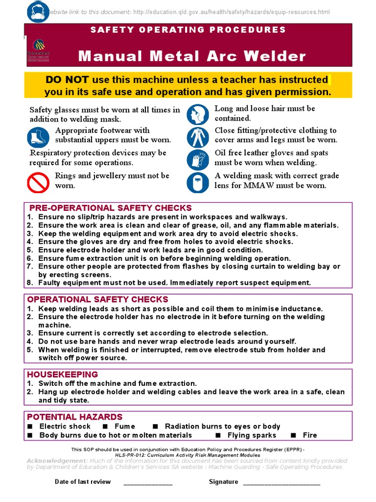 Manual Metal Arc Welder SOP | PDF | Electrode | Welding
