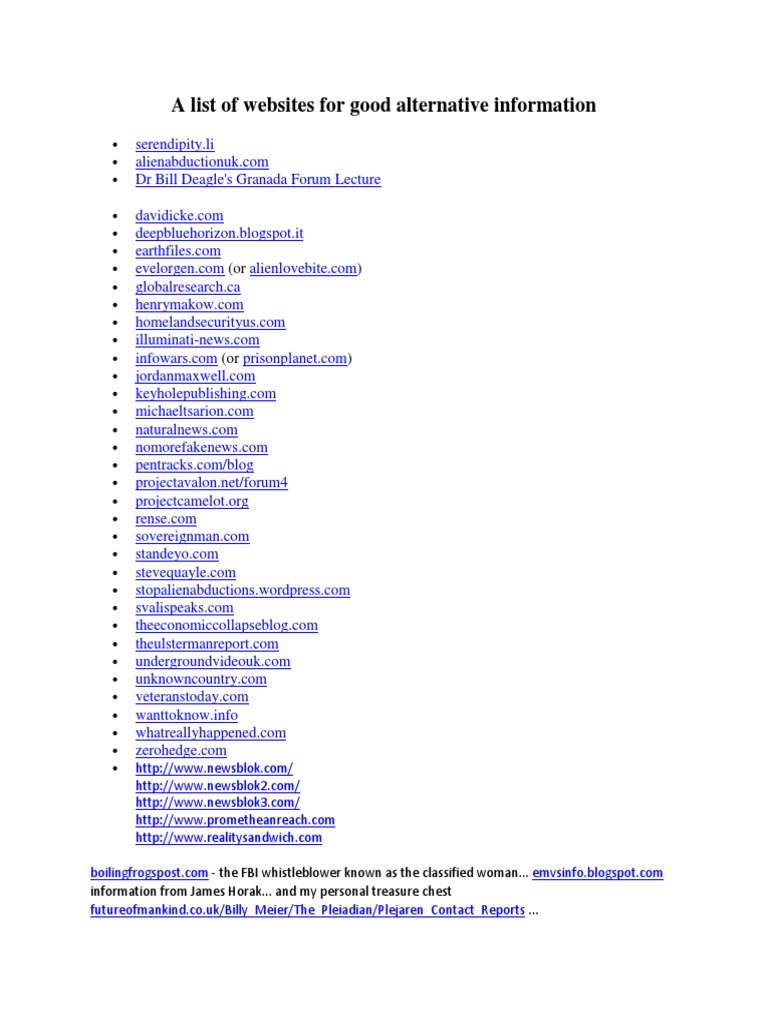 A List of Websites For Good Alternative Information. | PDF | Mass Media