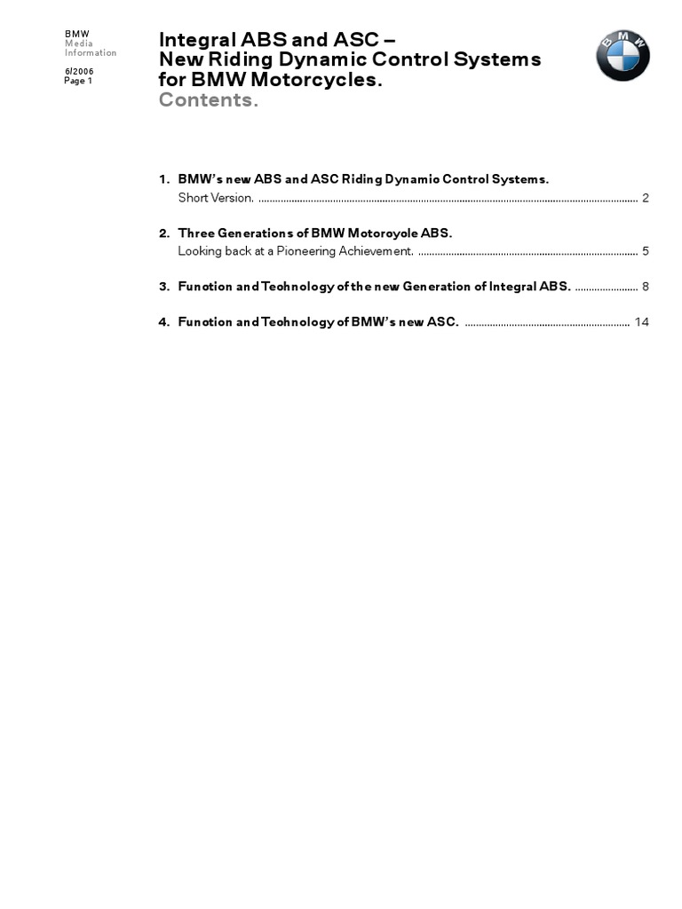 Contents.: Integral ABS and ASC - New Riding Dynamic Control Systems ...