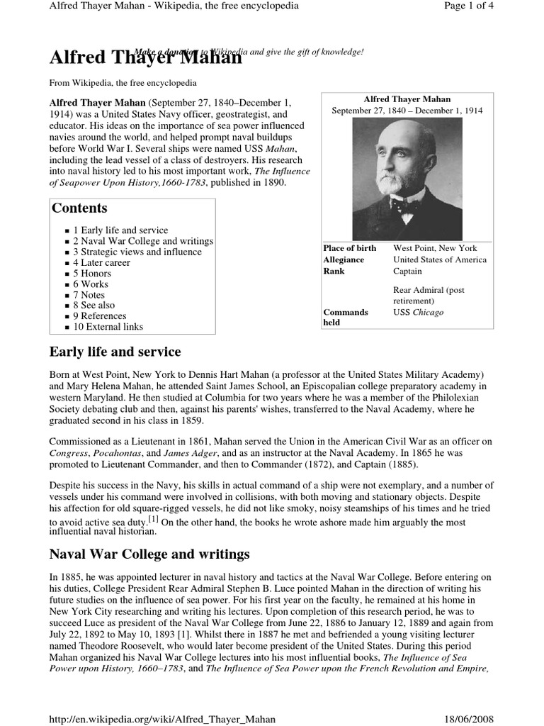 Alfred - Thayer - Mahan Wiki PDF | PDF | Alfred Thayer Mahan | Naval ...