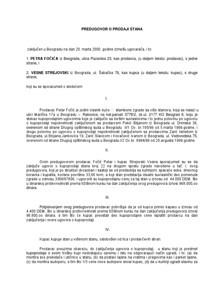 Predugovor o Kupoprodaji Stana | PDF