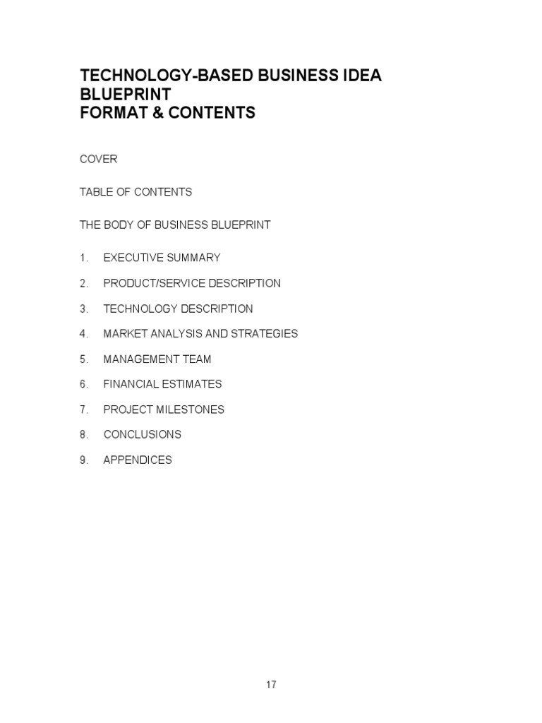 Technology-Based Business Idea Blueprint Format & Contents | PDF | Cost ...