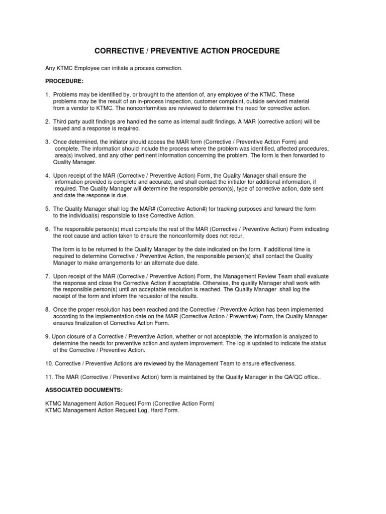 Corrective / Preventive Action Procedure | PDF | Accountability | Business