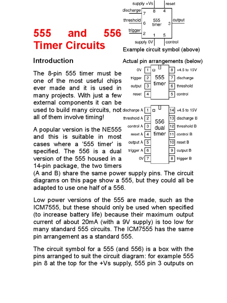 555/556 Timer Circuit Guide | PDF | Capacitor | Electronic Circuits