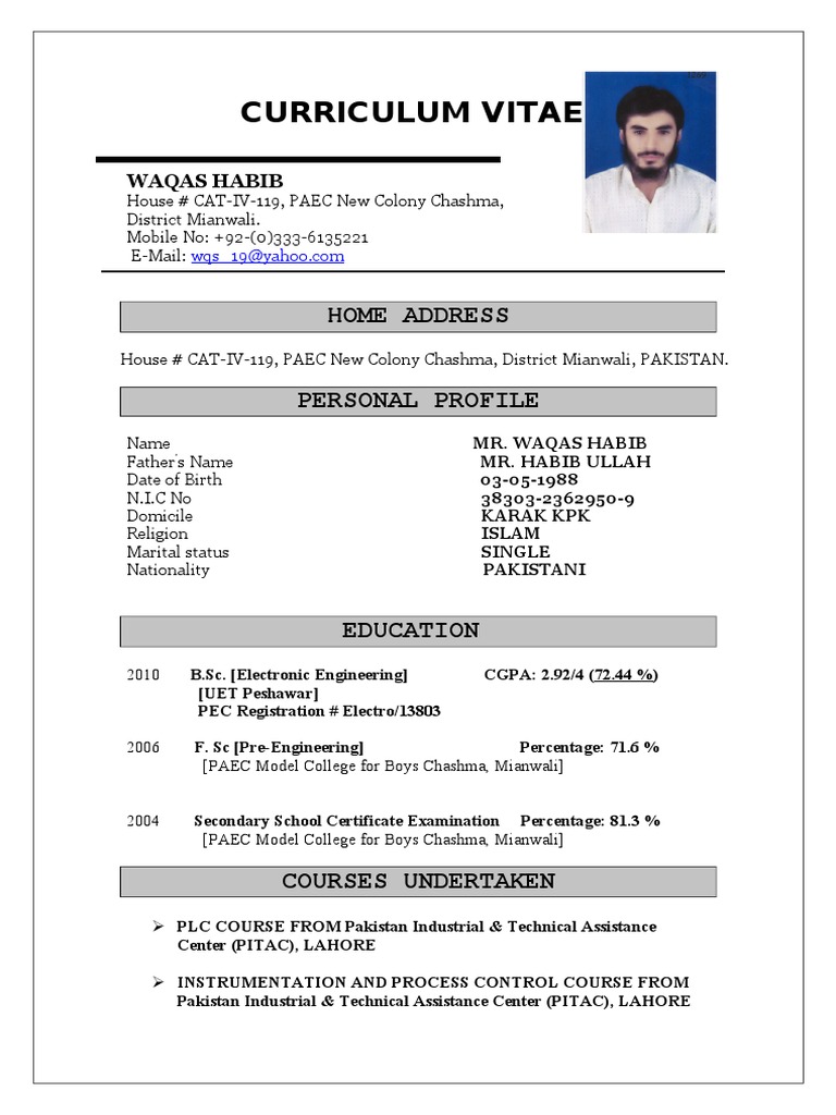 Curriculum Vitae: Home Address | PDF | Automation | Control Theory