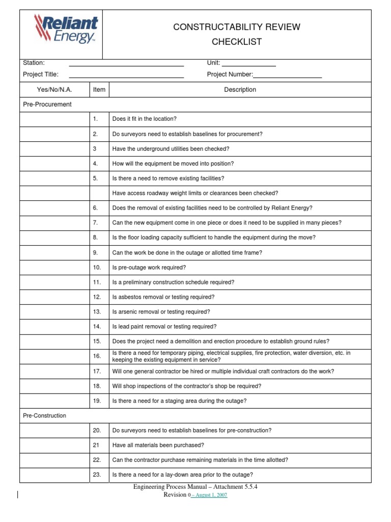 Constructability Review Checklist | Download Free PDF | General Contractor | Industries