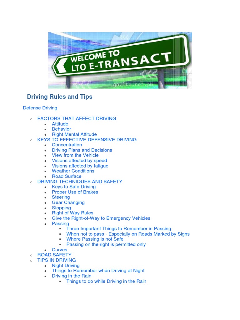 Defensive Driving Rules, Safety Tips and Courtesy | PDF | Traffic | Driving