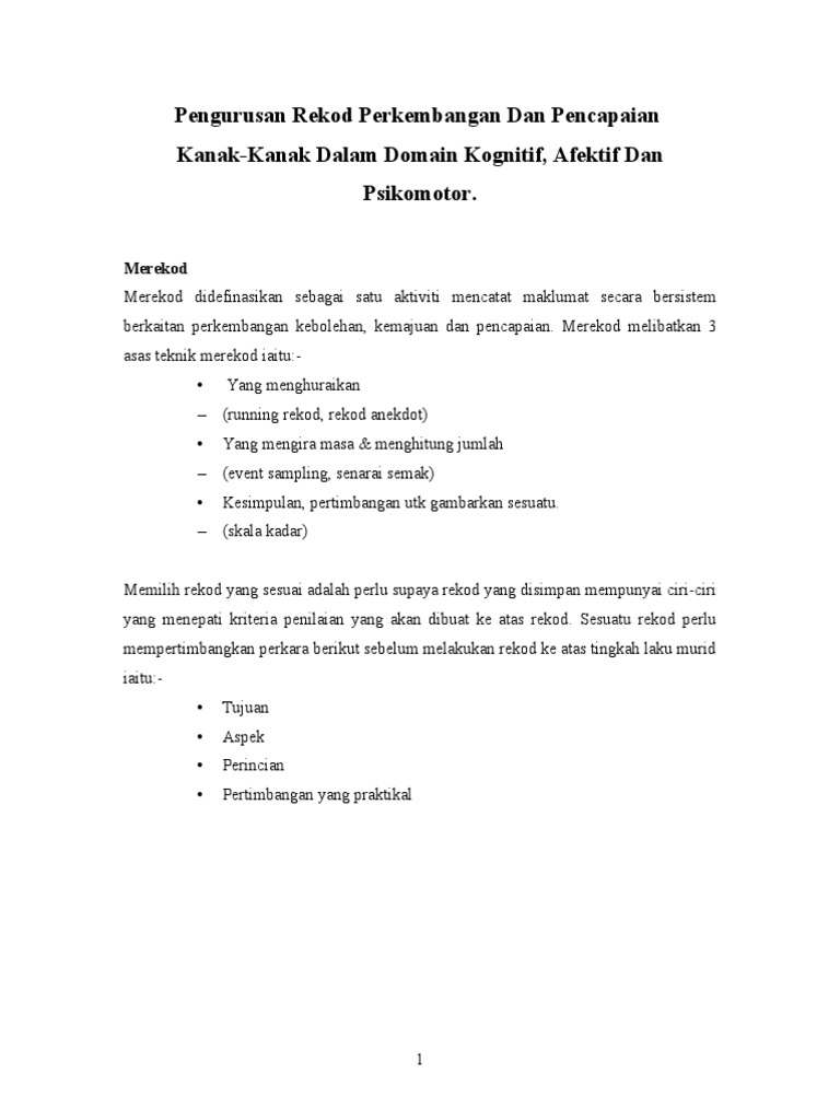 Pengurusan Rekod Perkembangan Pencapaian Kanak2 PDF | PDF
