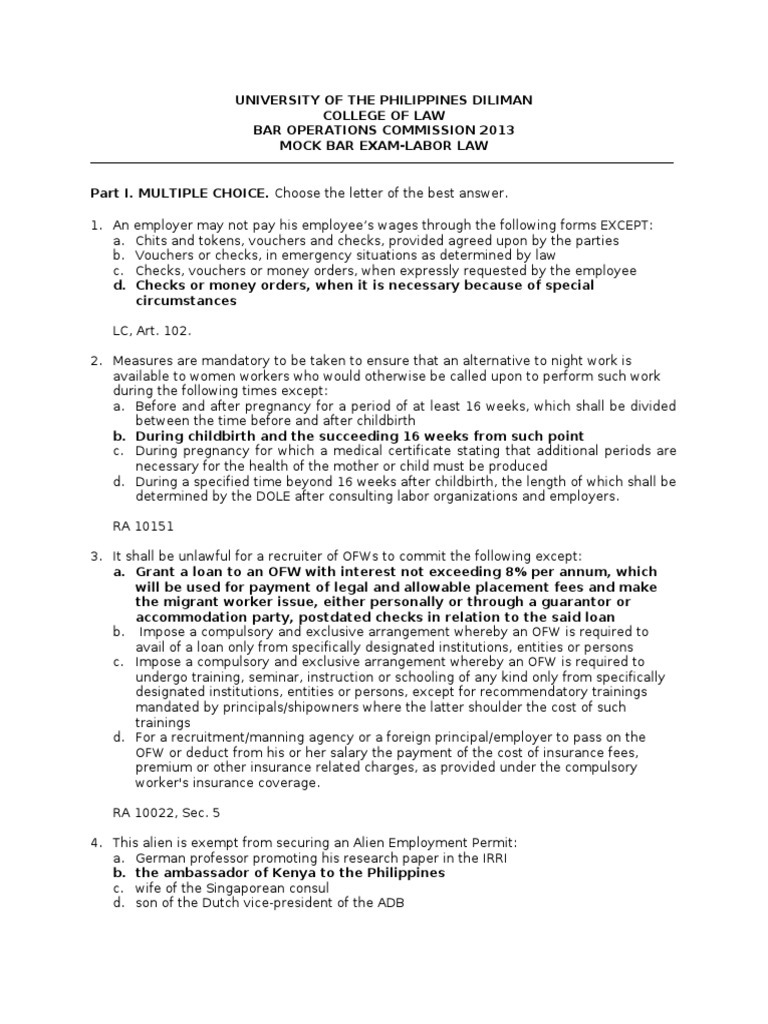 Labor Questionnaire With Suggested Answers | PDF | Trade Union | Employment