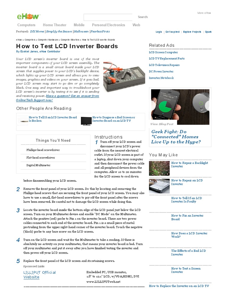 How To Test LCD Inverter Boards - Ehow | PDF | Liquid Crystal Display ...