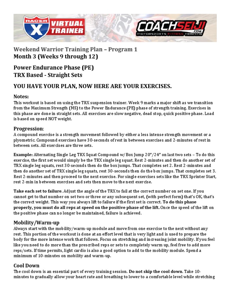 TRX Power Endurance Workout Plan | PDF | Weight Training | Physical ...