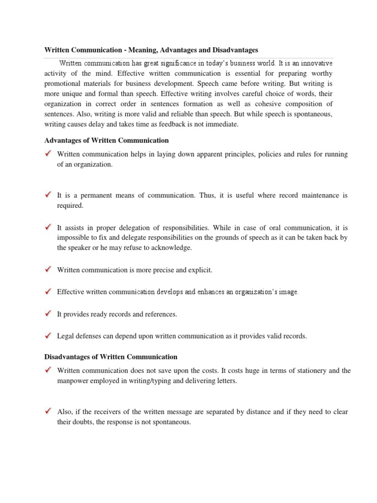 Advantages & Disadvantages of Written Communication | PDF | Diary | Email
