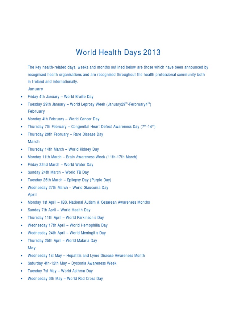 World Health Days | PDF | Cancer | Public Health