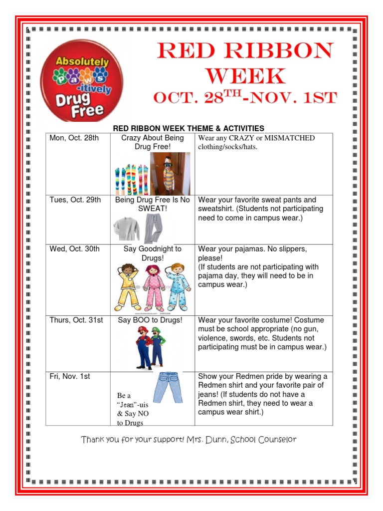 Elementary Red Ribbon Week Activities | PDF